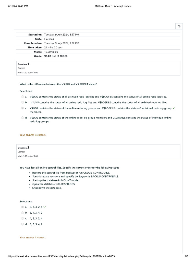 Database Midterm Quiz 1 | PDF