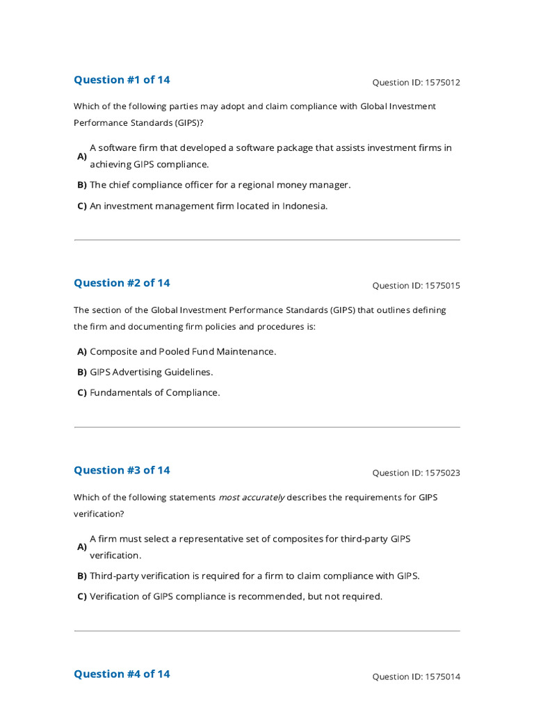 Reading 92 Introduction To The Global Investment Performance Standards ...