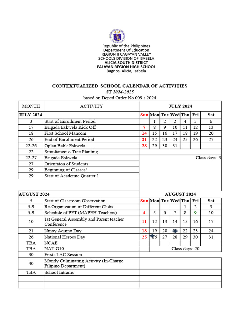 DepEd School Calendar 2024-2025 | PDF | Philippines