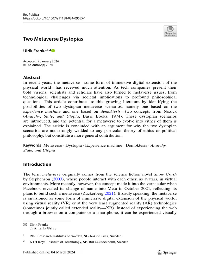 Two Metaverse Dystopias | PDF | Dystopia