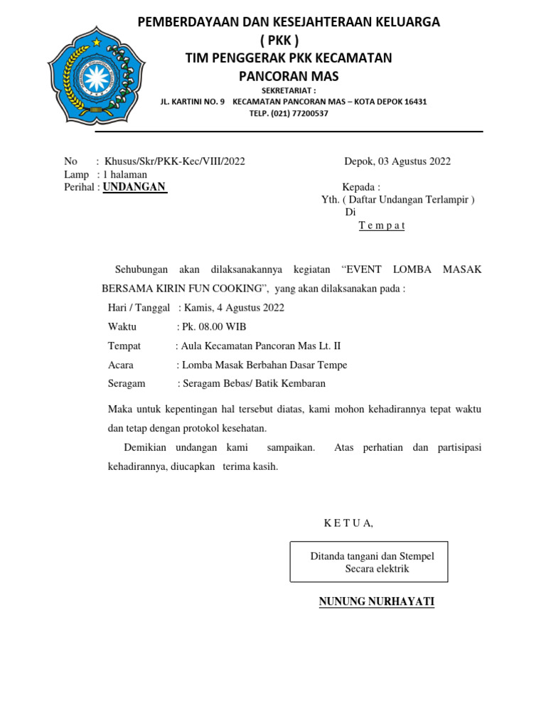 Undangan Lomba Masak Kirin Fun Cooking | PDF