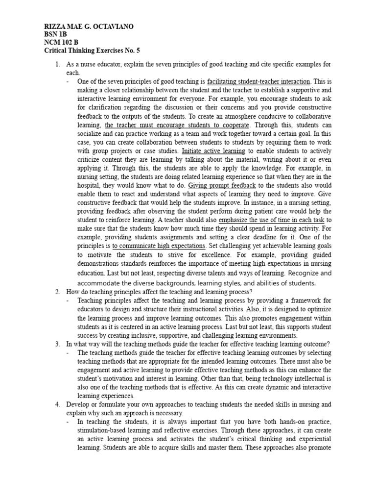 Critical Thinking Exercises No 5 and 6 | PDF | Teaching Method | Learning