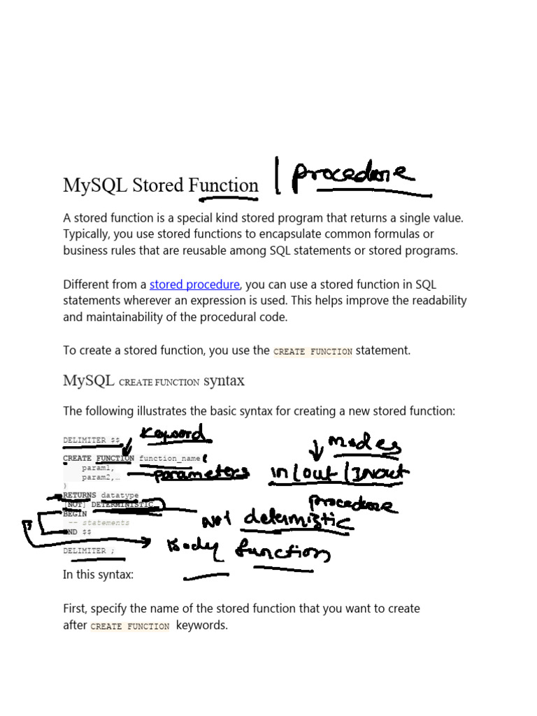 Mysql Stored Function Pdf Parameter Computer Programming Sql 