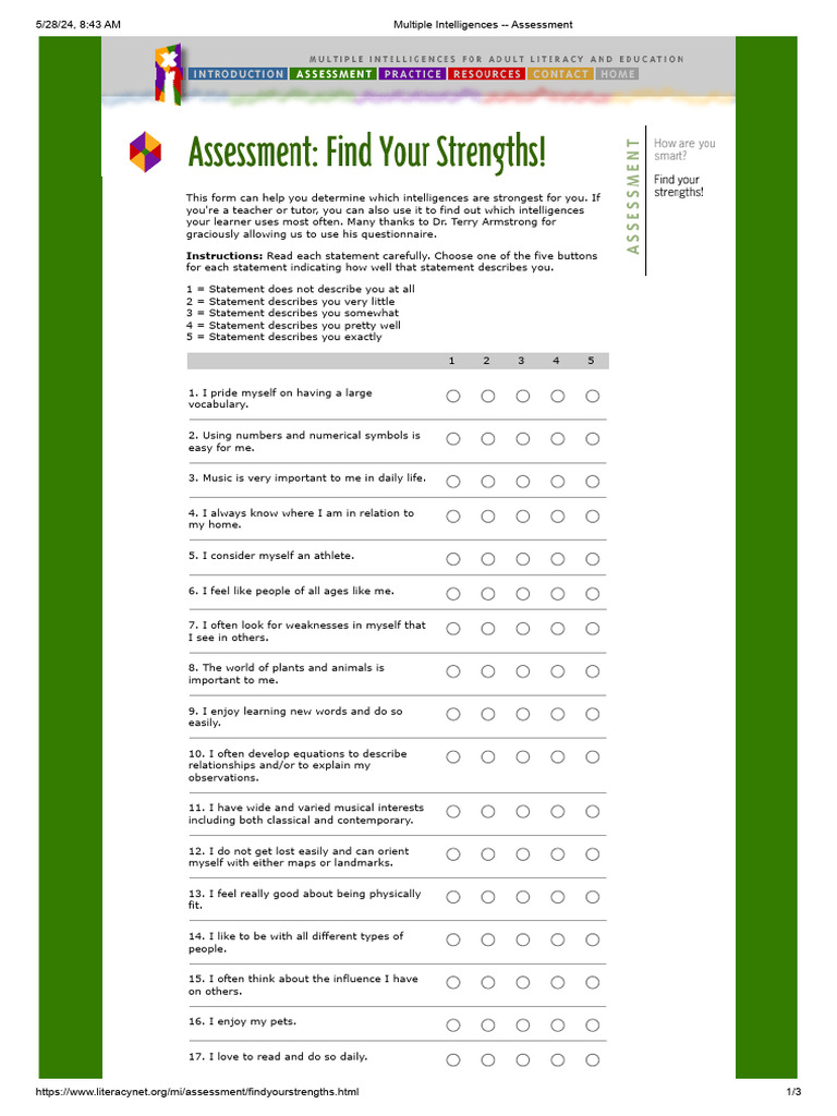 Multiple Intelligences -- Assessment | Download Free PDF | Cognition ...