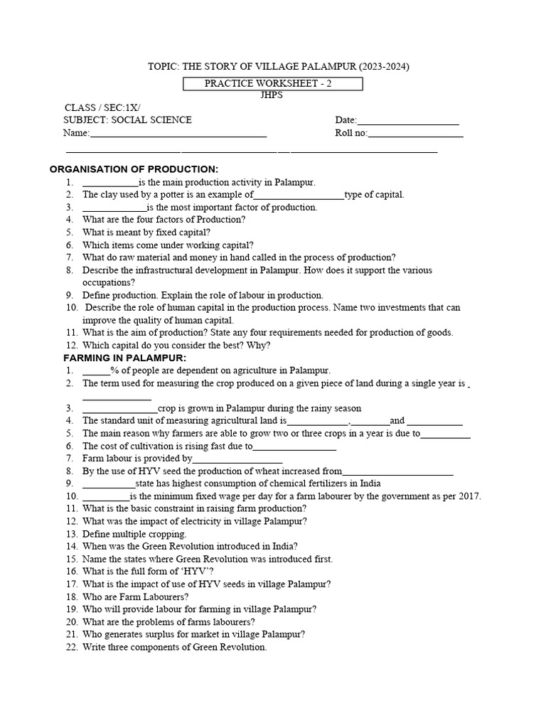 PWS 2 - Village Palampur | PDF | Agriculture | Farms