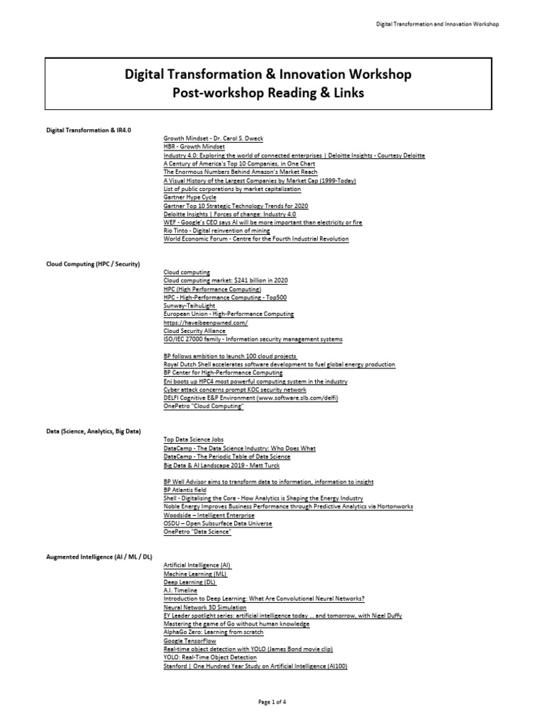 SLB DXW - Post Workshop Reading and Links - PMCK 20200621 | PDF ...