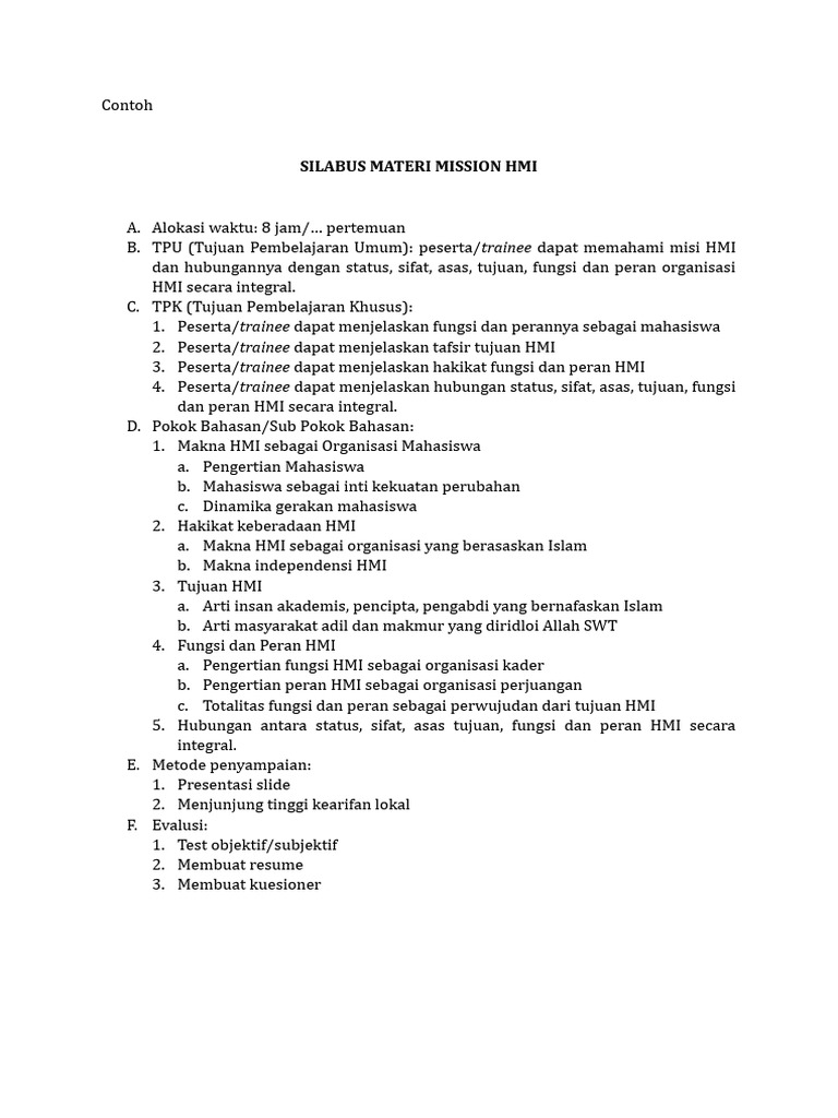 Tujuan Utama HMI dalam Silabus | PDF | Karier & Perkembangan