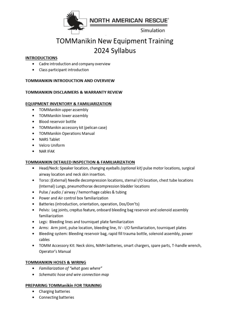 NARS TOMManikin New Equipment Training Syllabus JAN 2024 | PDF | Computers | Technology ...