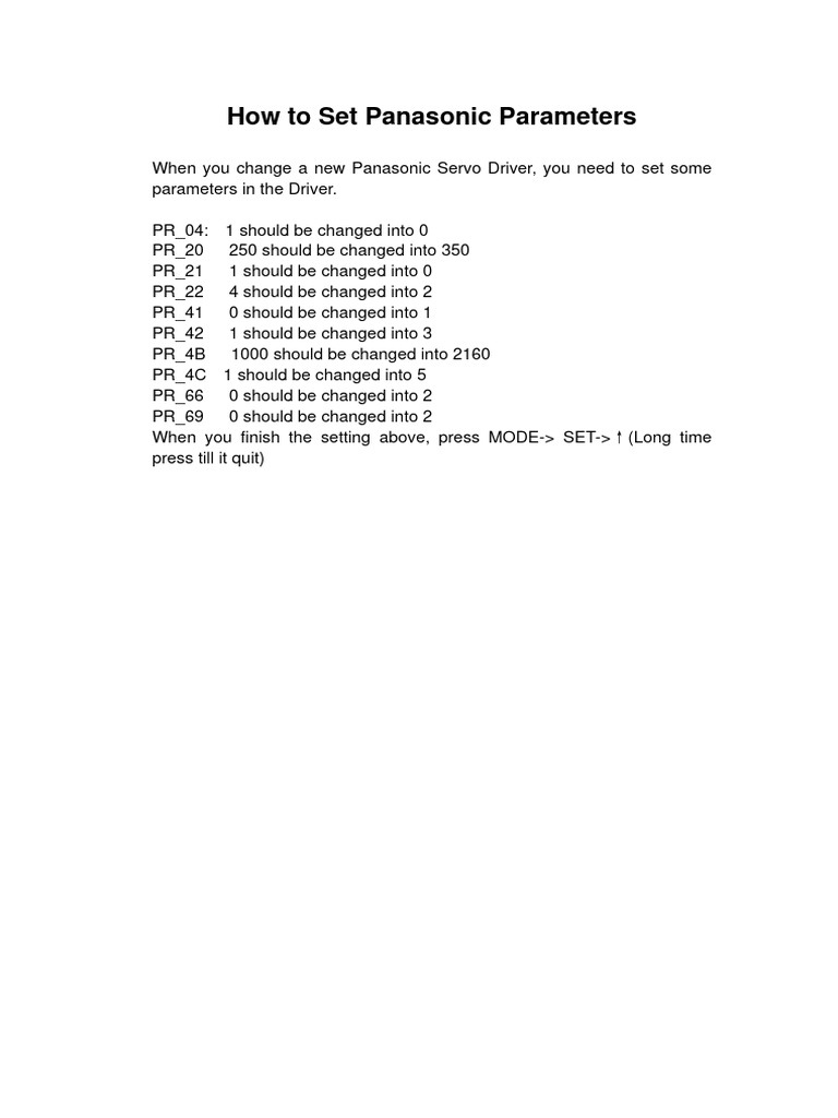 How to Set Panasonic Parameters | PDF