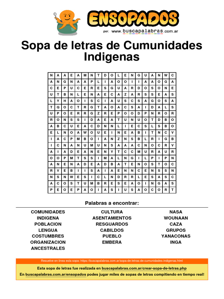 Sopa de Letras de Cumunidades Indigenas | PDF | Pueblos Indígenas de ...