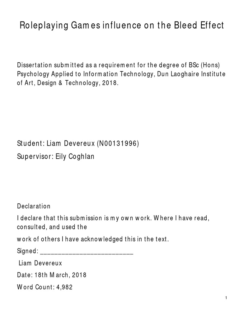 Roleplaying Games Influence On The Bleed Effect | PDF | Decision Making | Statistics