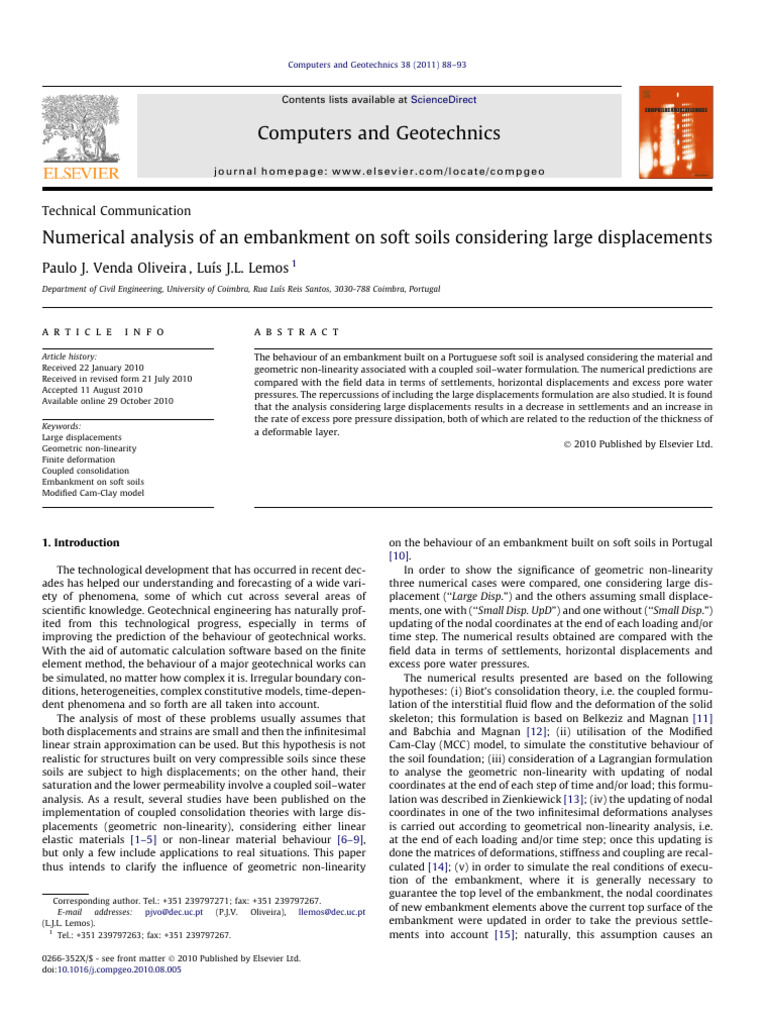 Numerical Analysis of An Embankment On Soft Soils Considering Large ...