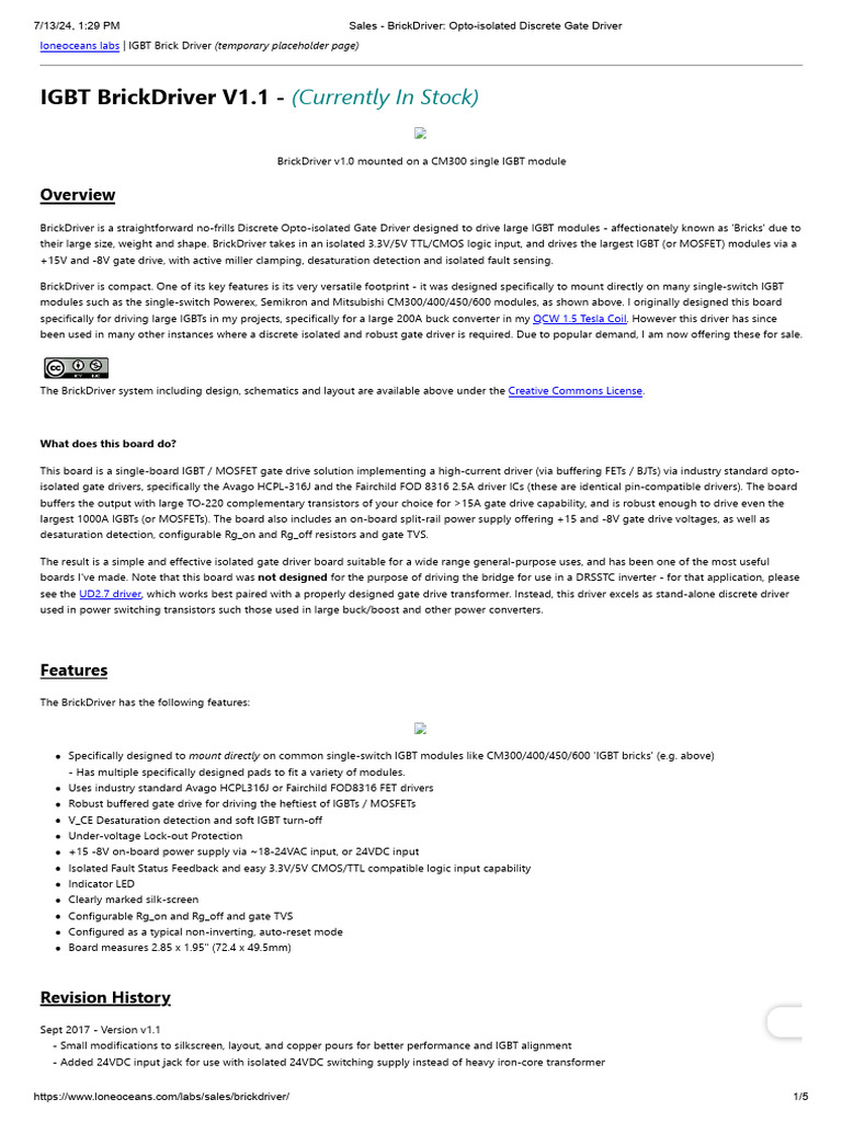 Sales - BrickDriver - Opto-Isolated Discrete Gate Driver | PDF | Field ...