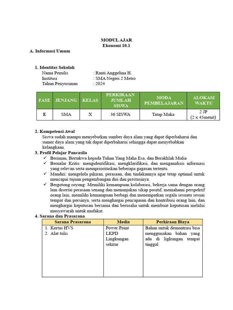 Modul Ajar - RANTI A | PDF
