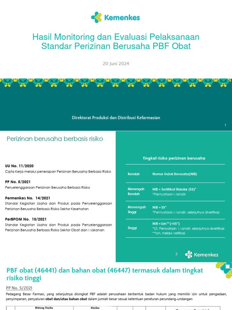 Dit. Prodisfar Kemenkes - Perizinan Dan Pelaporan PBF - 20 Juni 2024 | PDF