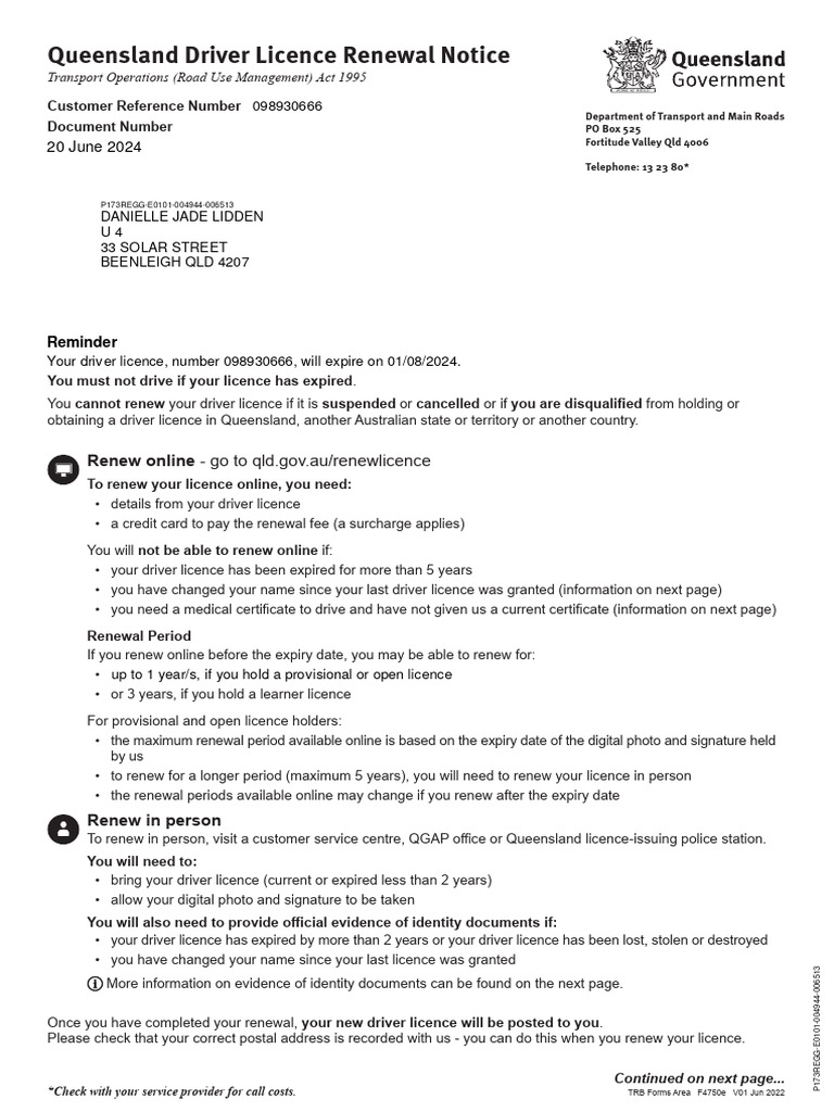 Queensland Driver Licence Renewal Guide | PDF | Driver's License ...