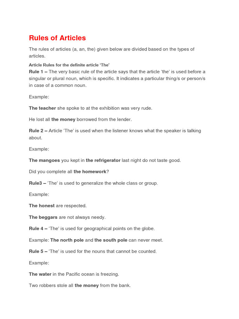 Rules of Articles | PDF