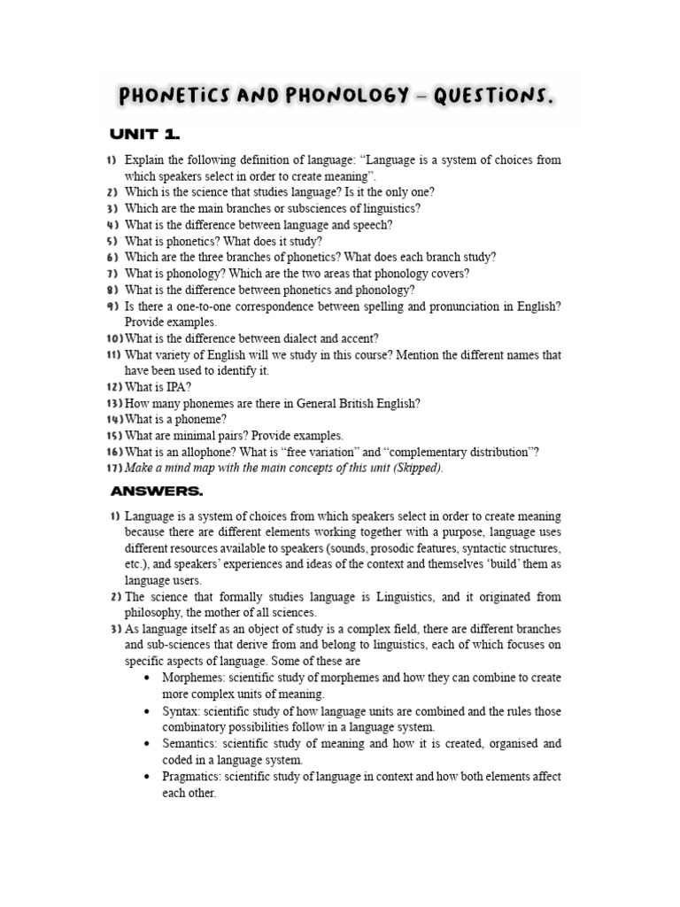 Phonetics and Phonology - Units 1-2-3 Reading Guides | PDF | Vowel ...