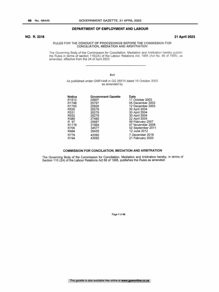 CCMA Rules Update April 2023 | PDF | Arbitration | Mediation