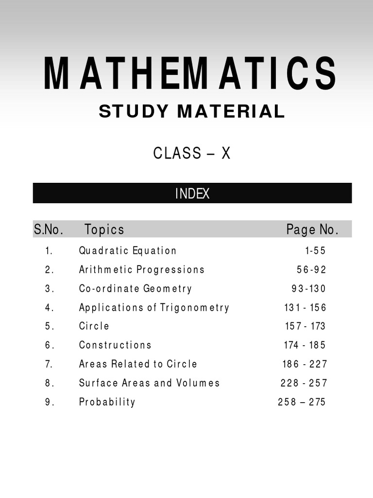 Module II Mathematics (Class X) | PDF | Equations | Quadratic Equation