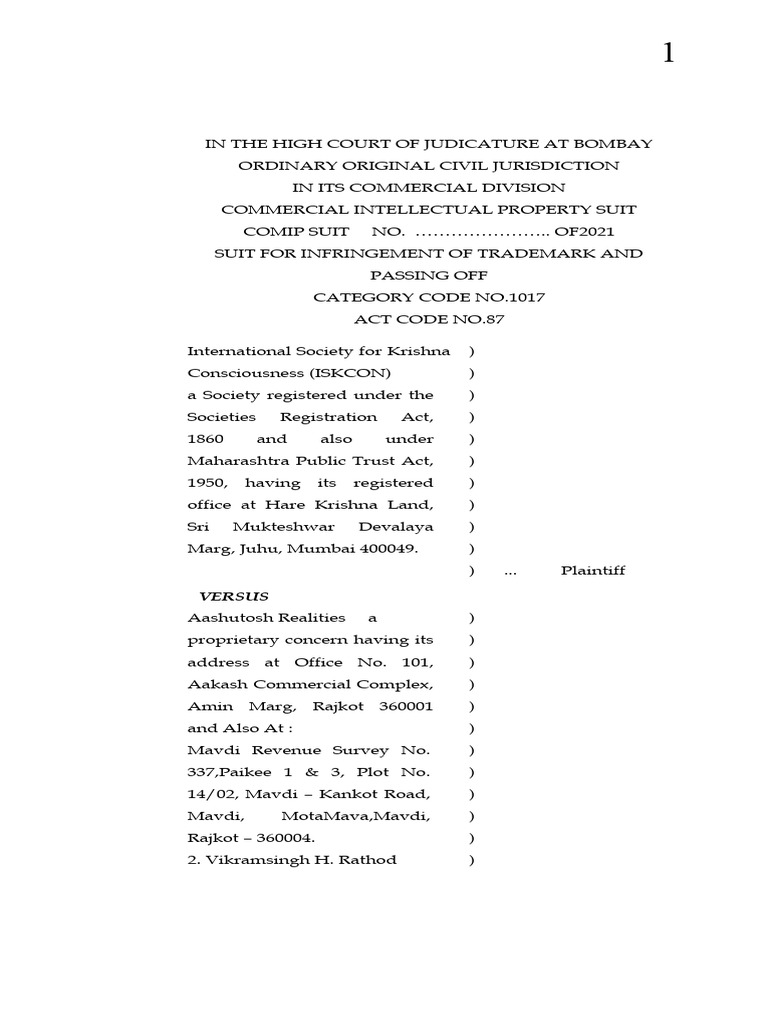 Draft Plaint 6-11-2021 | PDF