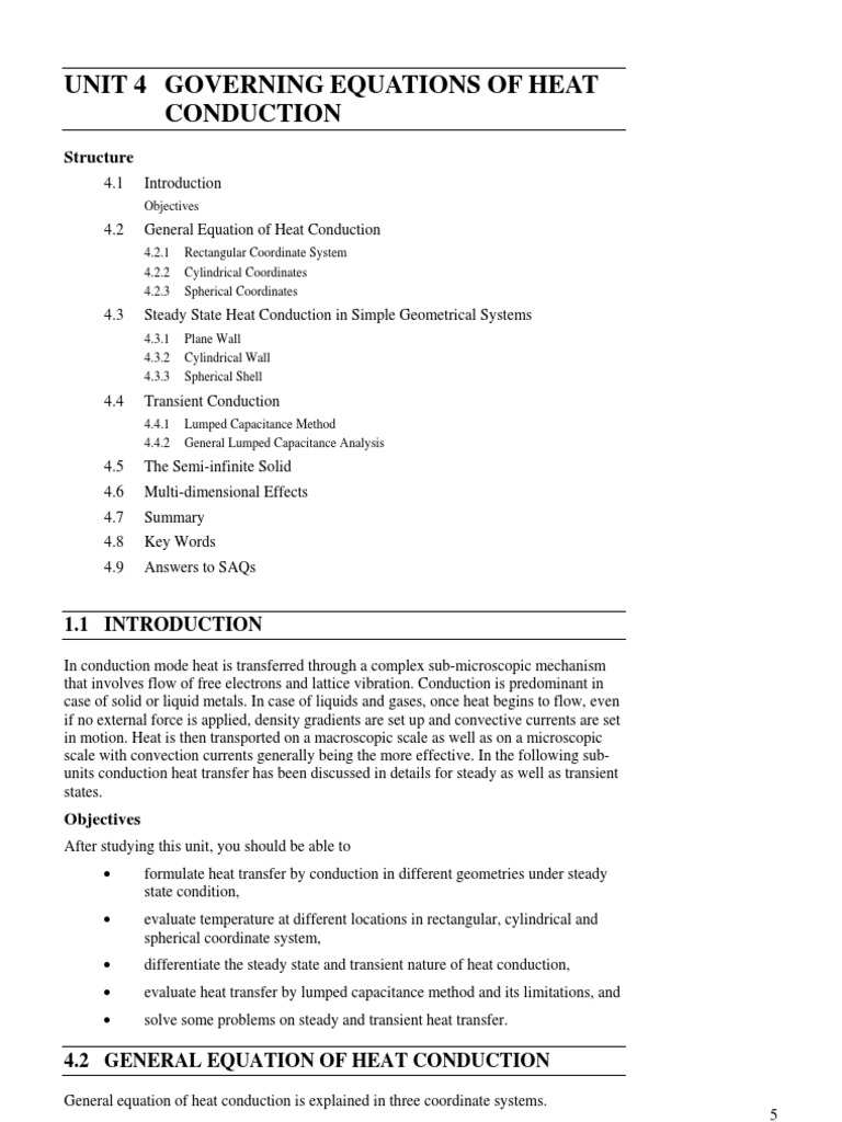 Unit 4 Governing Equations of Heat Conduction: Structure | PDF ...