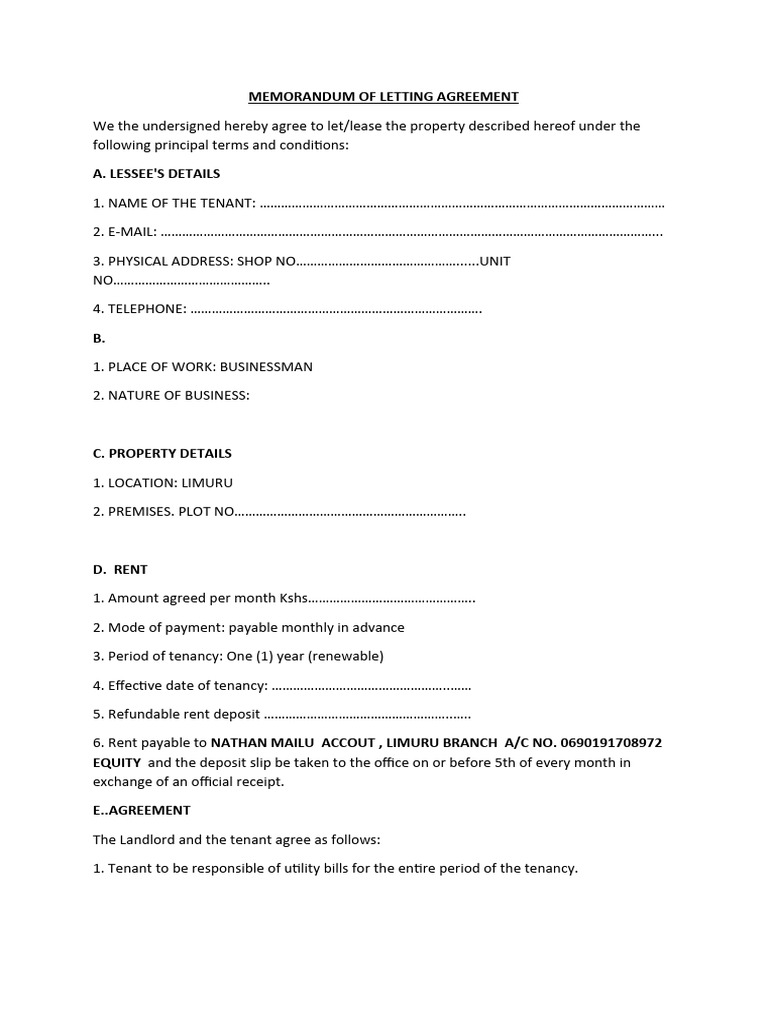 Memorandum of Letting Agreement Thande | PDF | Leasehold Estate | Lease