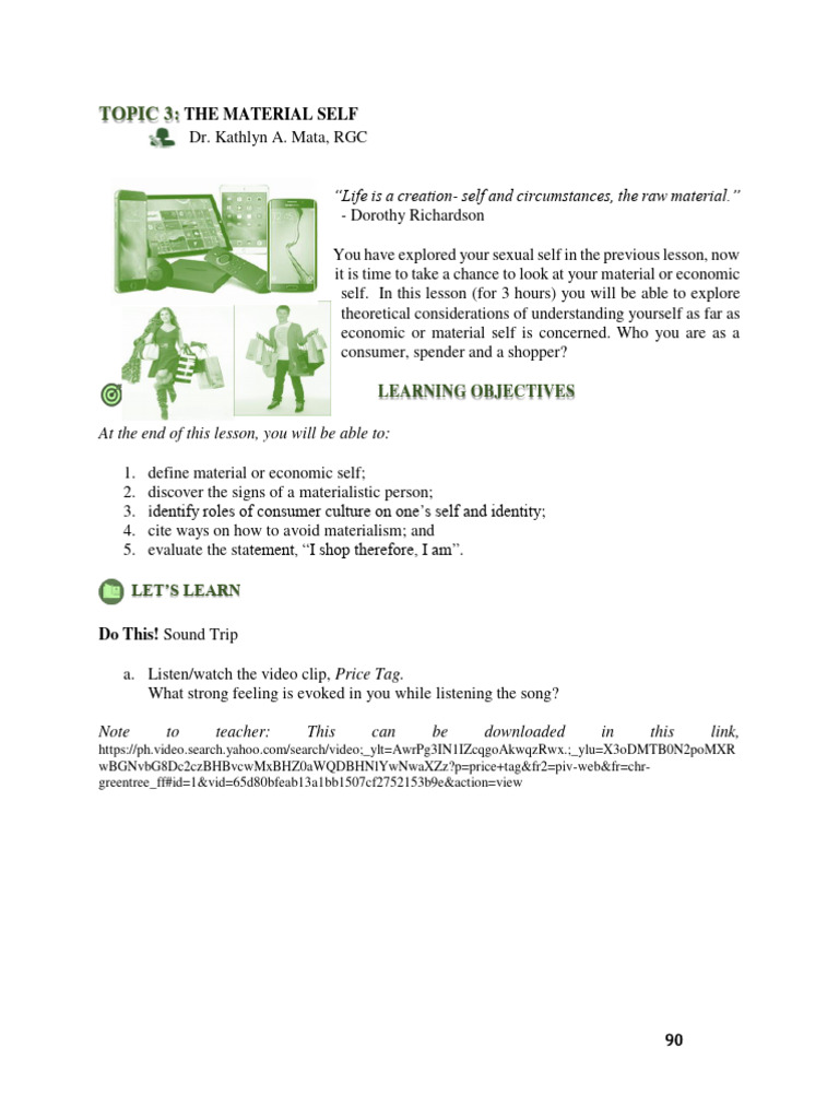 Topic 8 The Material Self | PDF | Psychology | Cognition