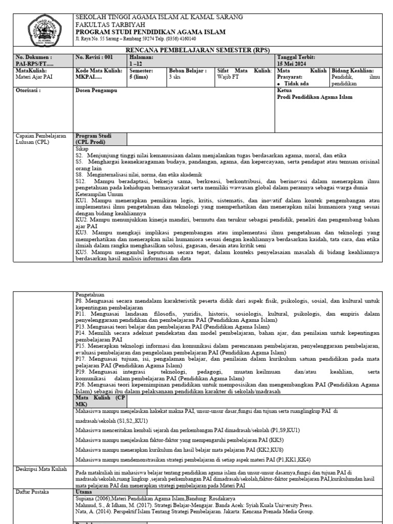 RPS Materi Ajar PAI | PDF