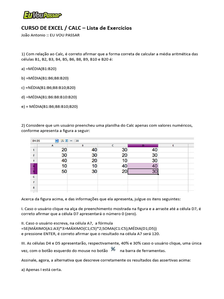 joao-planilhas-0021-exercicios | PDF | Microsoft Excel | Informática