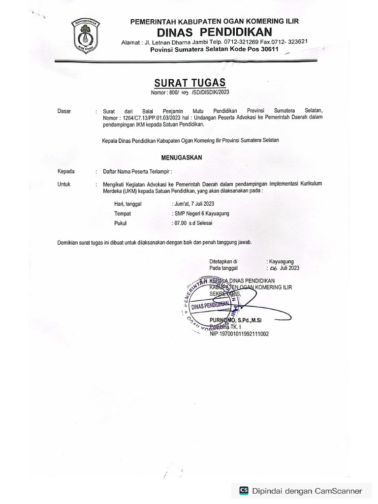 surat tugas advokasi Pendampingan IKM | PDF