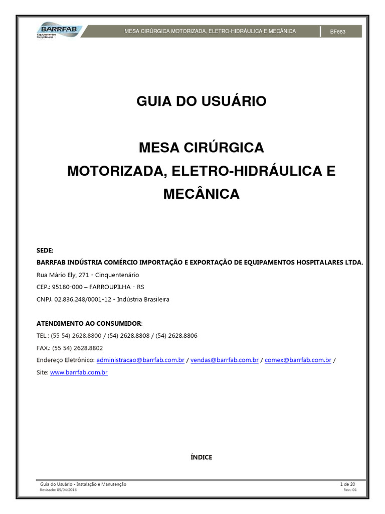 Anexo 08 - Guia do Usuário Mesa Cirúrgica Motorizada Eletro-hidráulica e Mecânica 01 | PDF