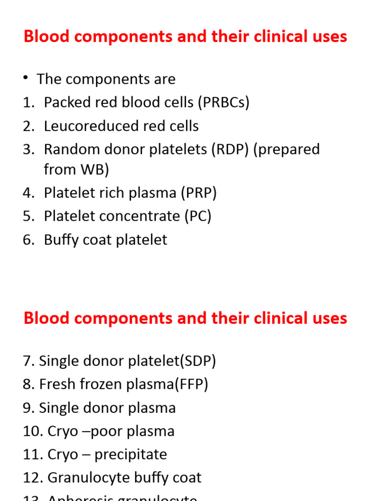 Blood Components and Their Clinical Uses | PDF | Platelet | Vertebrates