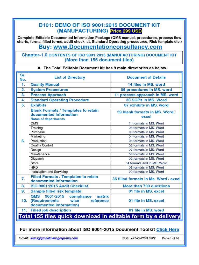ISO 9001:2015 Document Kit Overview | PDF | Iso 9000 | Quality ...