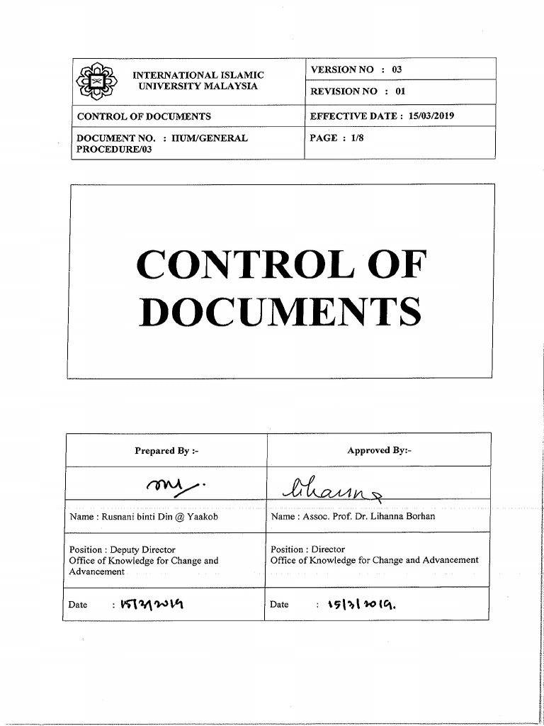 Iium General Procedure 03 Control of Documents | PDF