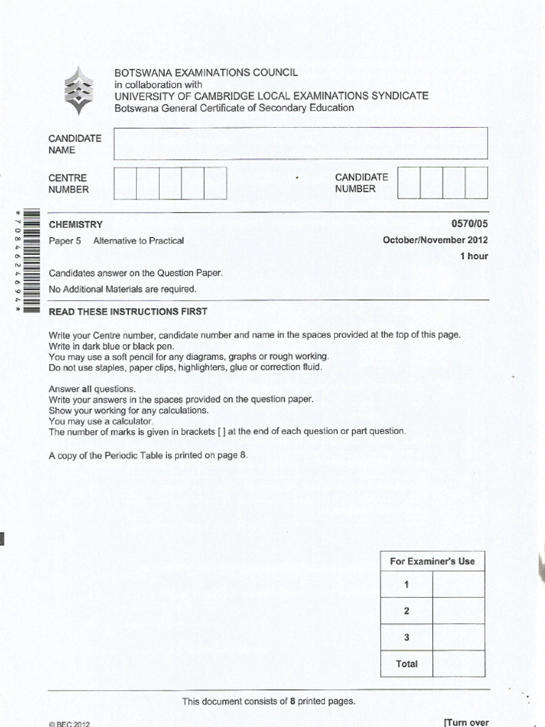 Chemistry Pp5 Alternative To Practical - 2012 | PDF