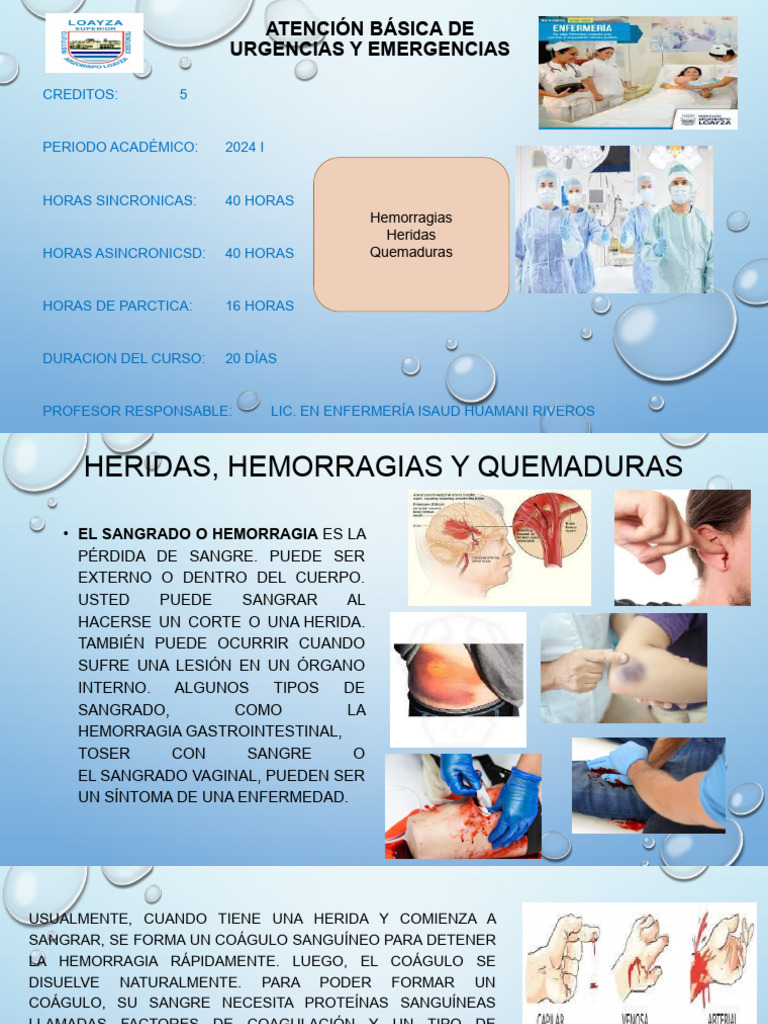 Atención Básica de Urgencias y Emergencias 8 Ava Clase[1] | PDF | Sangre | Sangrado