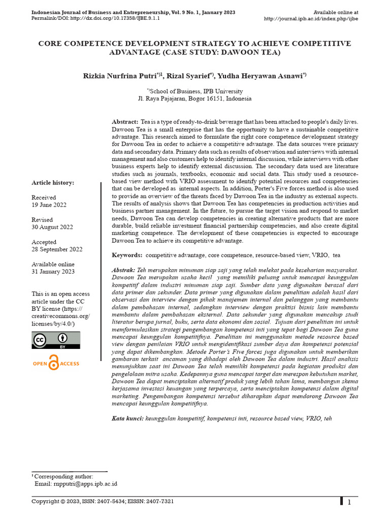 Core Competence Development Strategy To Achieve Competitive Advantage ...