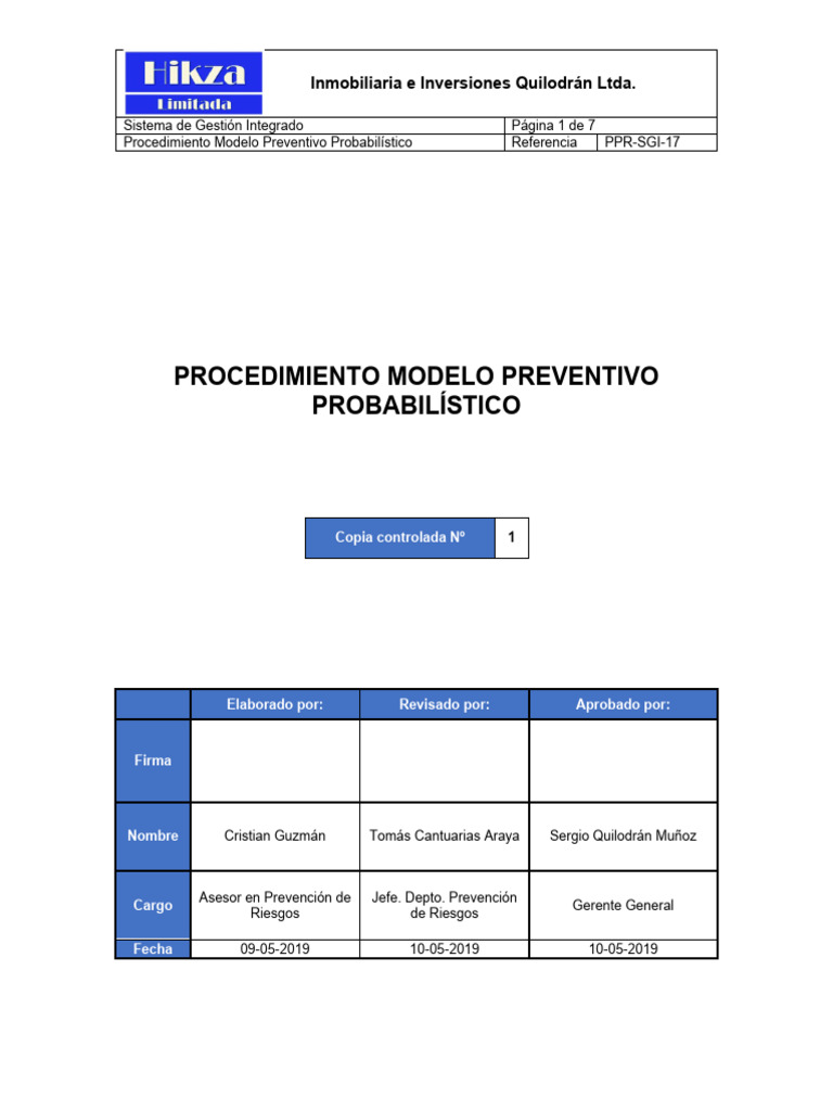 Procedimiento Modelo Preventivo Probabilístico | PDF | Negocios ...