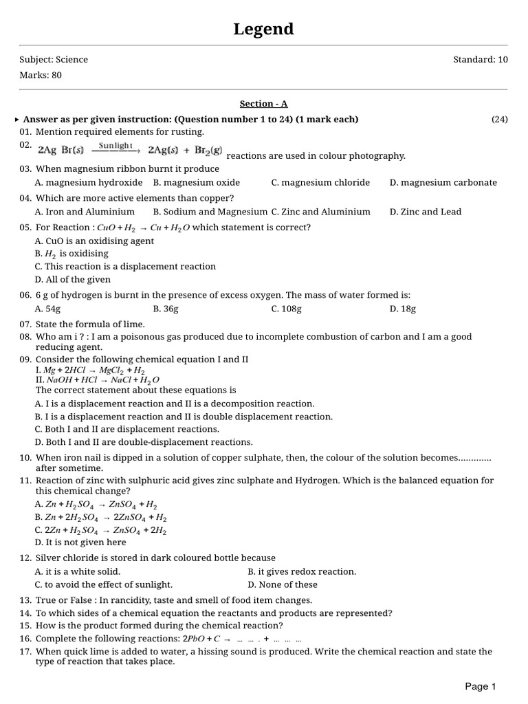 Science Class 10 | PDF | Chemical Reactions | Precipitation (Chemistry)