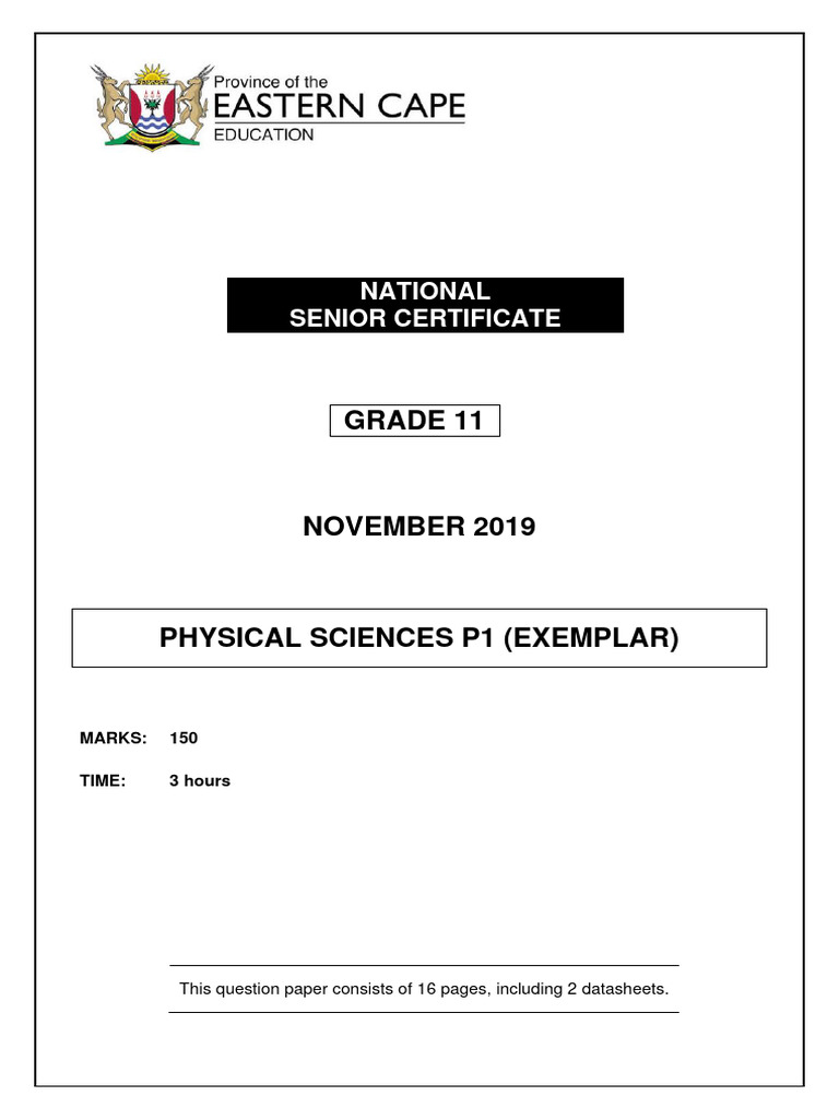 Phys Sciences p1 QP Gr11 Nov2019 - English | PDF | Force | Refraction