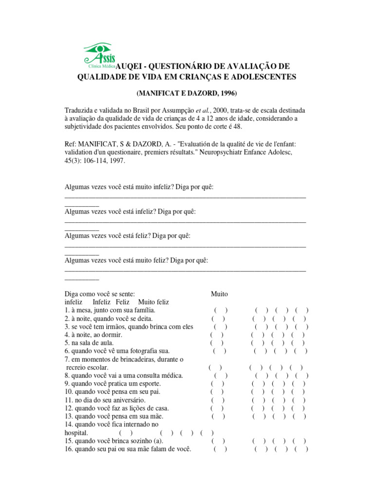 Auqei - Questionário de Avaliação de Qualidade de Vida - Crianças e ...