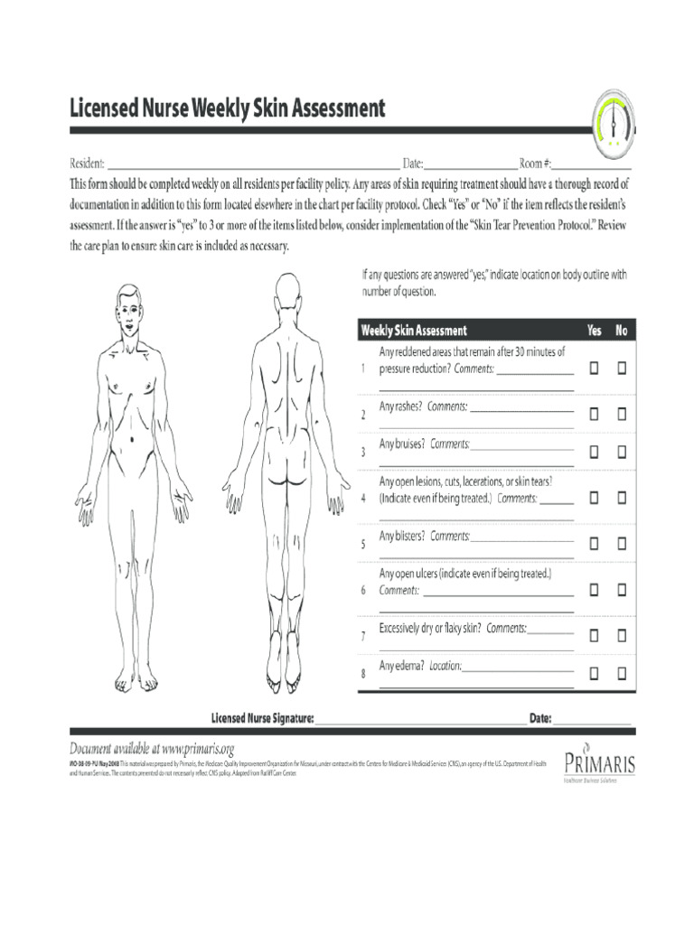Weekly Skin Assmt Paper Blank | PDF