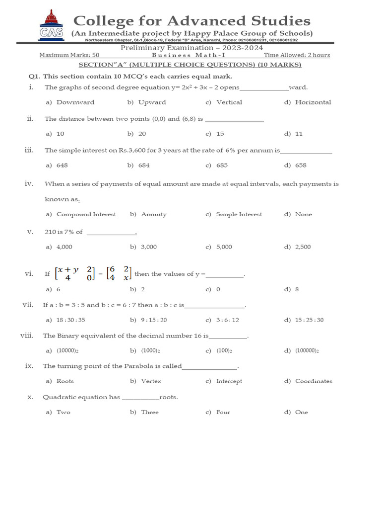 I Business Math | PDF | Quadratic Equation | Mathematical Concepts