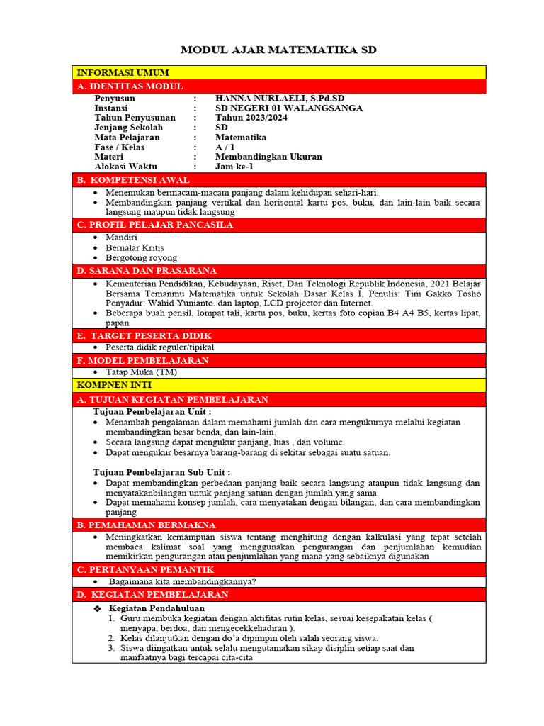 Modul Ajar Matematika SD | PDF | Karier & Perkembangan | Sains & Matematika
