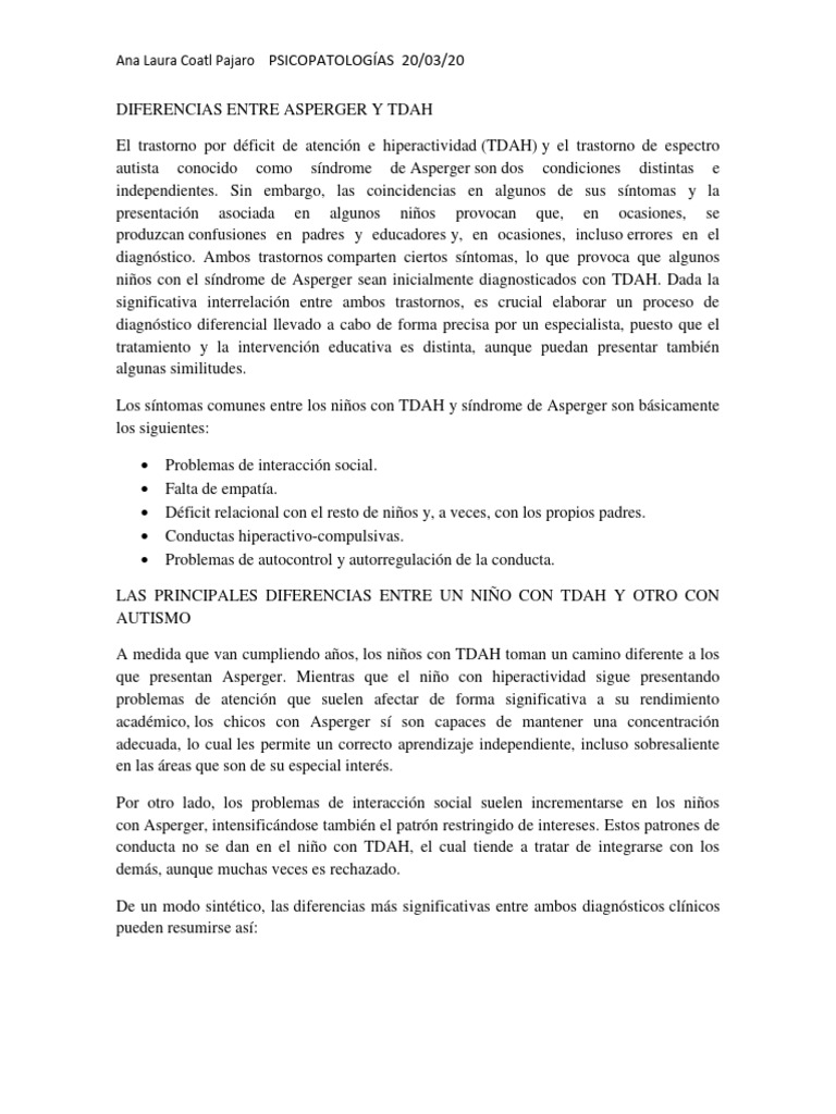 Diferencias Entre Asperger y Tdah | Descargar gratis PDF | Síndrome de ... Diferencias Entre Asperger y Tdah | Descargar gratis PDF | Síndrome de ...