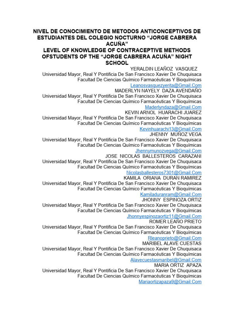 BIOESTADISTICA VIERNES FINAL Corregido | PDF | Control de la natalidad | Planificación familiar