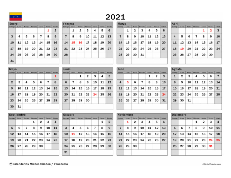 Calendario 2021 Venezuela 2 | PDF