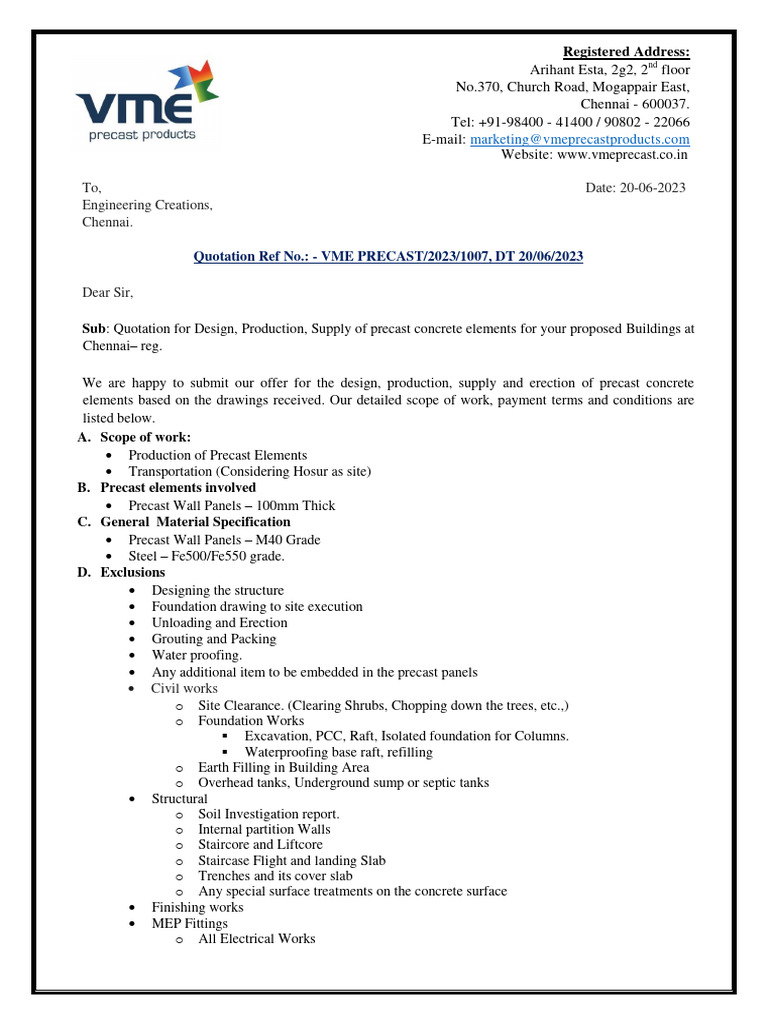 1007-Vme-Engineering Creations-Cladding Wall Quotation | PDF | Precast ...