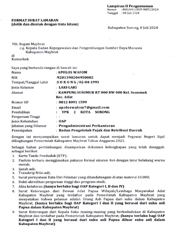 Surat Lamaran Fix | PDF